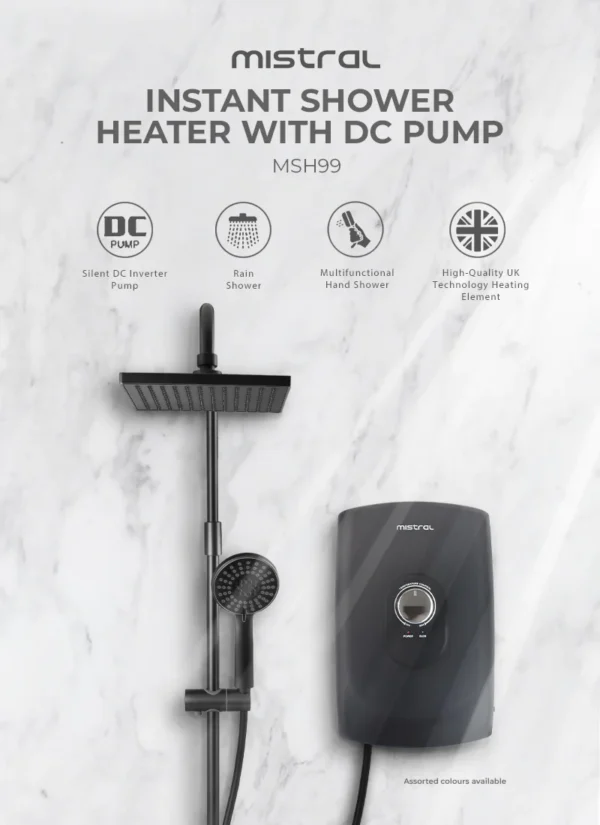 Mistral Instant Shower Heater With DC Pump MSH99 - Light Avenue